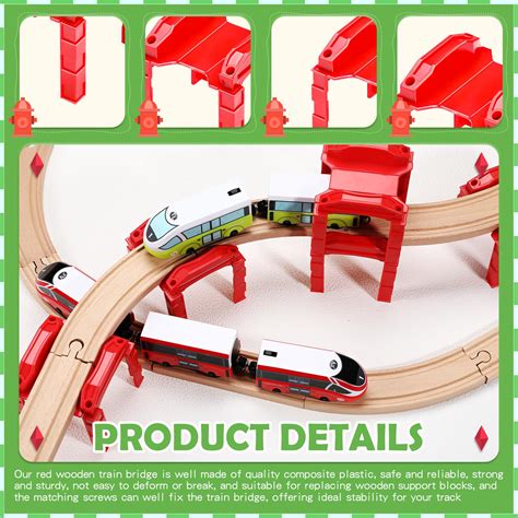 8 Pcs Wooden Train Track Riser Red Plastic Train Bridge