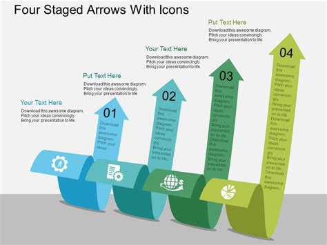 Download Four Staged Arrows With Icons Flat Powerpoint Design PowerPoint Shapes PowerPoint