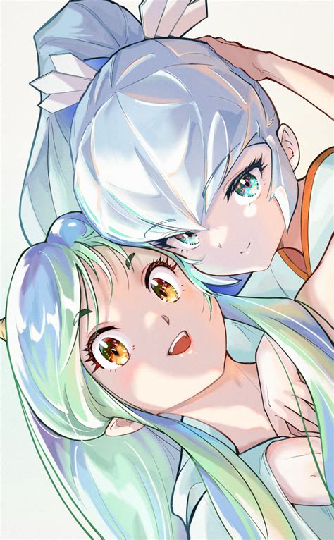 Arakan Lum Oyuki Urusei Yatsura Urusei Yatsura Highres 2girls D Blue Eyes Blue Hair