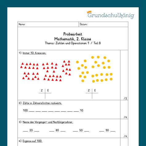 Mathe 2 Klasse Zwei Proben Zahlenoperationen 1