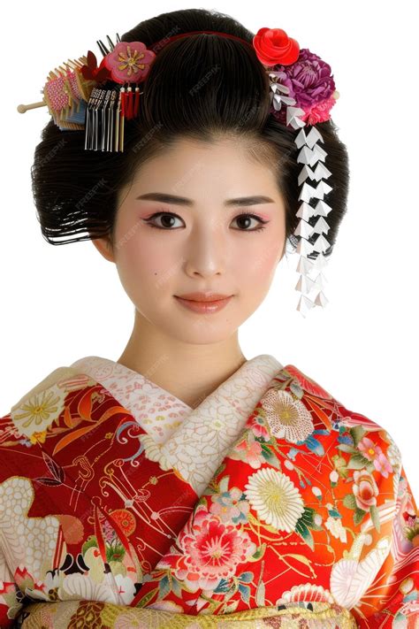 A Beautiful Young Woman In Traditional Japanese Geisha Attire Isolated