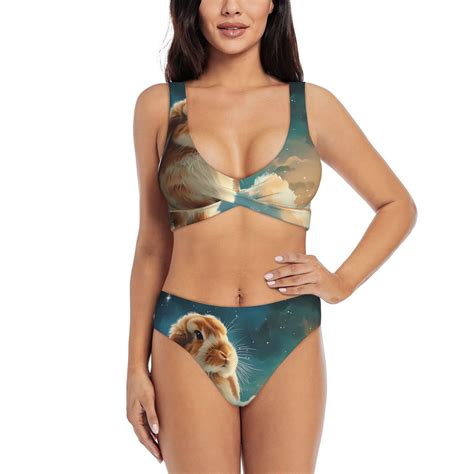 Kdxio Starry Sky Cloud Cute Rabbit Print Womens 2 Piece High Waisted