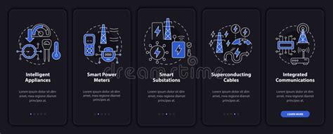Smart Grid Components Night Mode Onboarding Mobile App Screen Stock