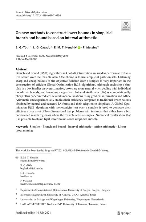 Pdf On New Methods To Construct Lower Bounds In Simplicial Branch And Bound Based On Interval