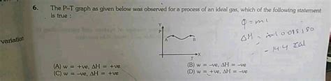 6 the p t graph as given below was observed a process of an ideal gas