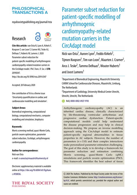 PDF Parameter Subset Reduction For Patient Specific Modelling Of