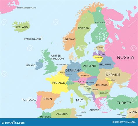 Mapa Político Coloreado De Europa Fotografía De Archivo Libre De