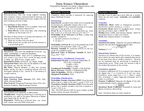 data science cheatsheet data science cheatsheet compiled by maverick