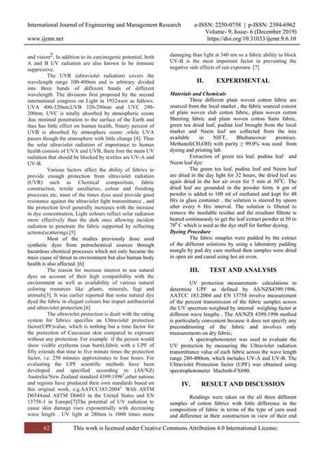 Development Of Ultraviolet Protective Fabric With Natural Herb Pdf