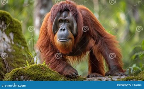 Tapanuli Orangutan Is Walking In The Forest Stock Illustration
