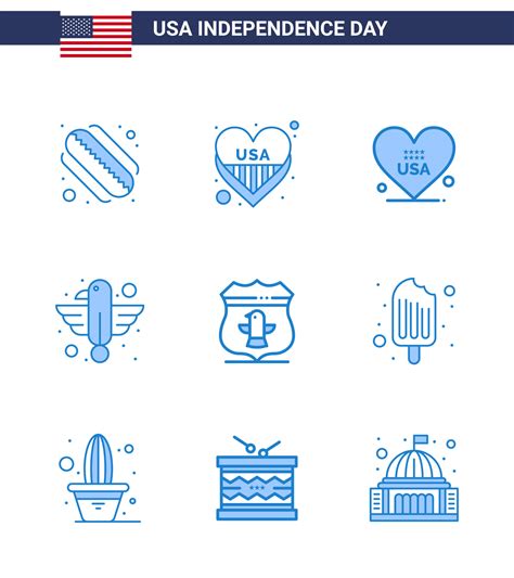 9 Paquete Azul De Estados Unidos De Signos Y Símbolos Del Día De La