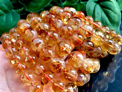 美レインボー入り！★天然石ブレスレットシトリン（黄水晶citrine）ラウンド約8mm1本【天然石パワーストーン】【アメリカ