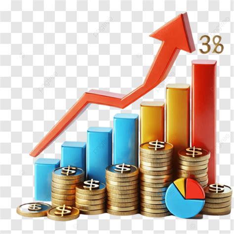 동전의 상승 화살표 스택과 금융 성장을 나타내는 원형 차트가 있는 다채로운 막대 그래프 재정적 성장 막대 그래프 동전 더미 Png 일러스트 및 이미지 에 대한 무료