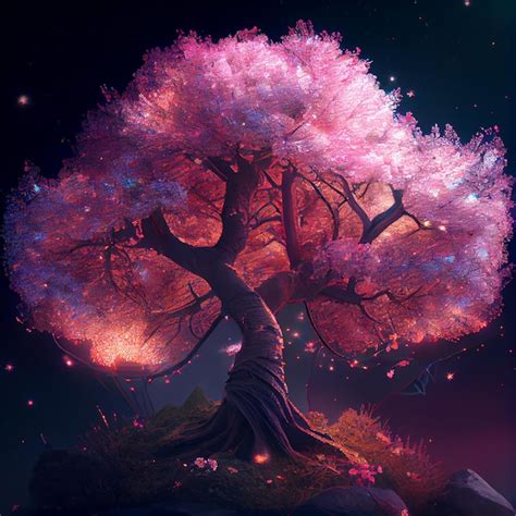 Flor de cerezo sakura en la noche árboles rosados ilustración de