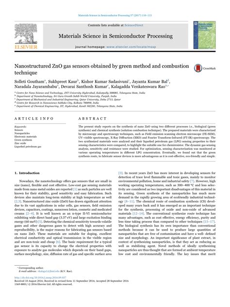 Pdf Nanostructured Zno Gas Sensors Obtained By Green Method And Combustion Technique