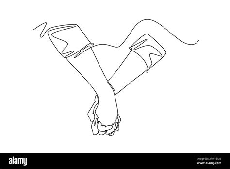 Geste Unique De Dessin D Une Ligne De Deux Mains Adultes Se Tenant