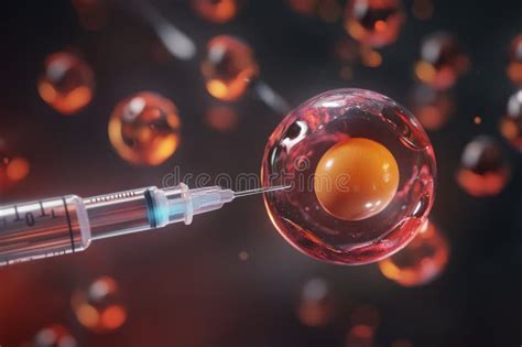 Syringe Injecting Into An Egg Cell Symbolizes The In Vitro
