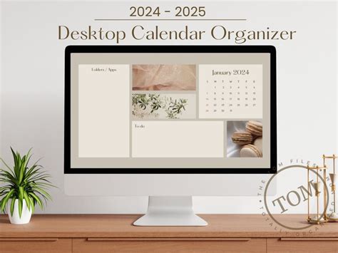 Desktop Wallpaper Organizer And Calendar Cream Floral