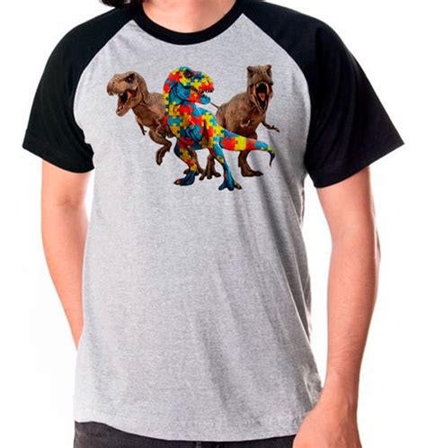 Camiseta Raglan Dinossauro Autista Autismo Campanha G Camiseta