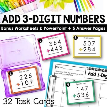 3 Digit Addition Task Cards Addition Activities Addition Center