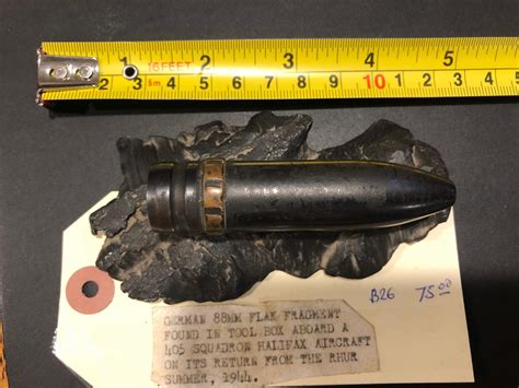 Mystery 20mm Shell Mounted On Ww2 German 88 Flak Fragment