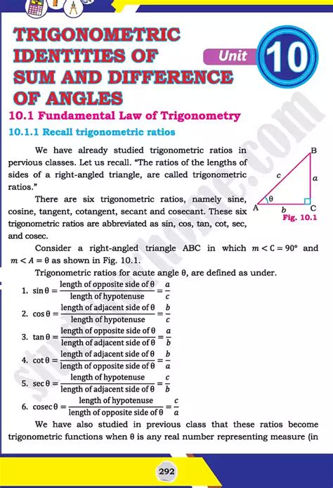 Trigonometric Identities Of Sum And Difference Of Angles Unit 10 Mathematics 11th Text Book
