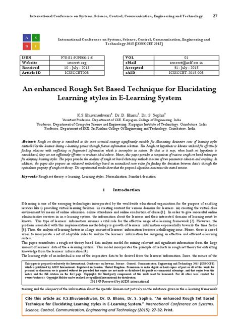 An Enhanced Rough Set Based Technique For Elucidating Learning Styles In E Learning System Pdf
