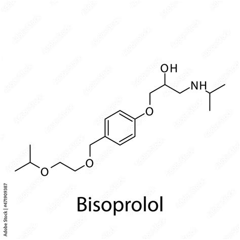 Bisoprolol Molecular Structure Flat Skeletal Chemical Formula Beta Blocker Drug Used To Treat