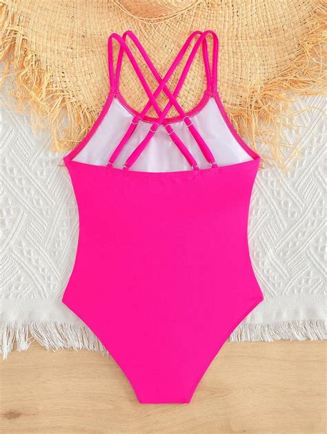 Tween Girl Solid One Piece Swimsuit Shein Uk