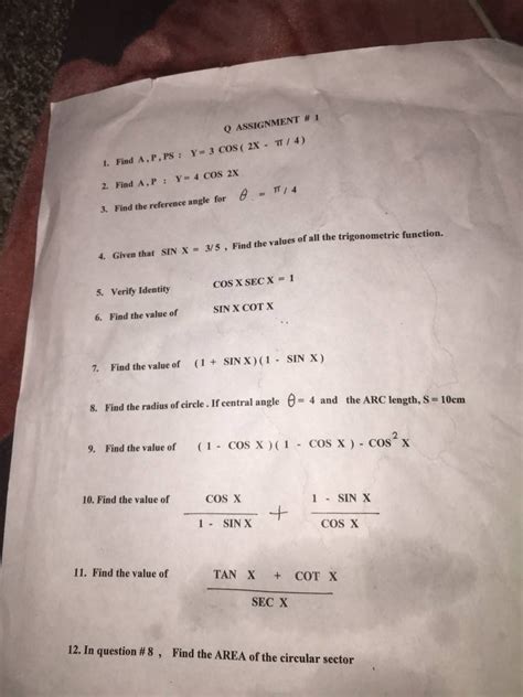 Pre Cal Quiz Mathematics Homework Help
