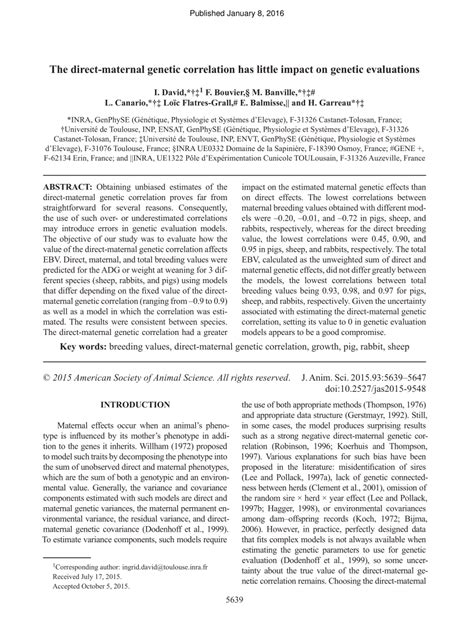 Pdf The Direct Maternal Genetic Correlation Has Little Impact On Genetic Evaluations