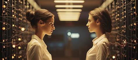 Premium Photo Two Young Women Setting Up Supercomputer Network Using