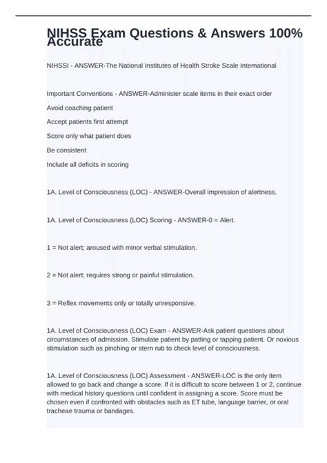 Nihss Exam Questions And Answers 100 Accurate Nihss Stuvia Us