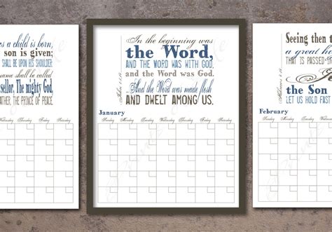 Monthly Calendar Names Of Jesus With Scripture Bible