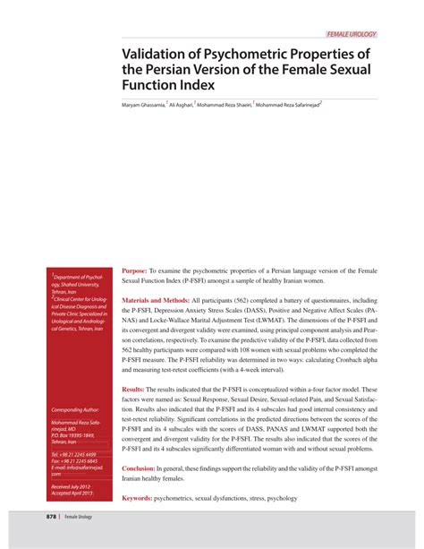 Pdf Validation Of Psychometric Properties Of The Persian Version Of