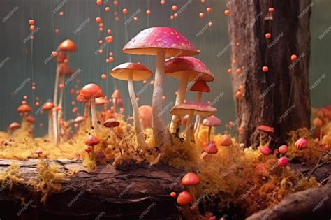 Premium Ai Image Timelapse Of Fungi Spore Dispersion In Nature Created With Generative Ai