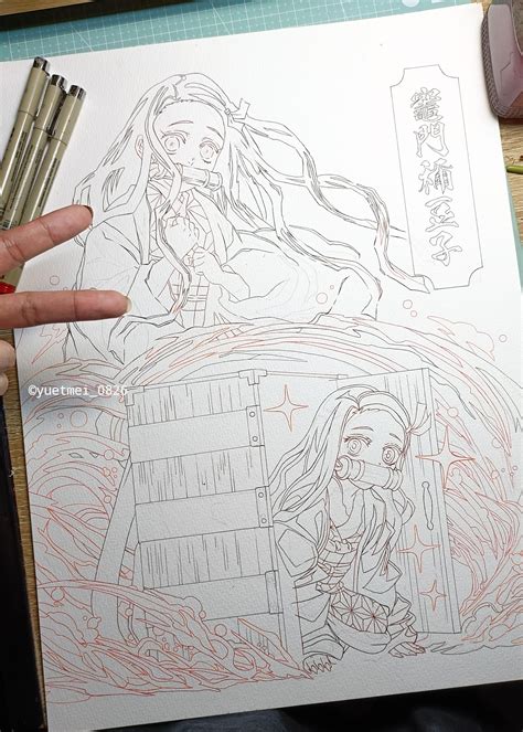 Took Me 3 Days To Ink My 2nd Nezuko Watercolor Commission 🩷 Size 12 2 X 8 3 Inch R Nezuko