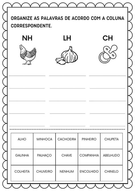 Atividade Nh Ch Lh Em Palavras Com N Palavras Com Lh