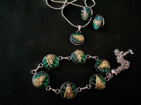 Czech Emerald Green With 24k Gold Glass Set Very Delicate Made With