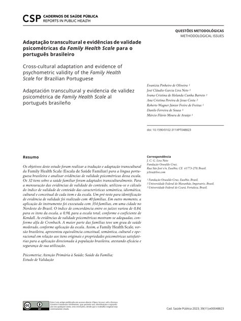 Pdf Adaptação Transcultural E Evidências De Validade Psicométricas Da