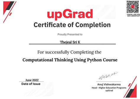 Completed Computational Thinking Using Python Course From Upgrad