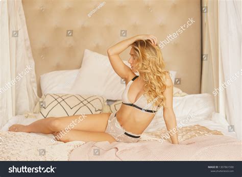 Beautiful Blonde Girl Lingerie On Bed Stock Photo Shutterstock