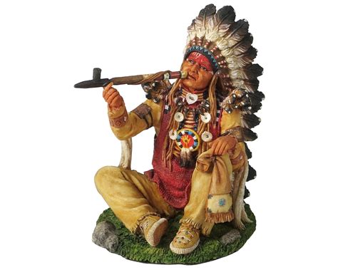 Native American Indian Chief Smoking Peace Pipe Statue Indian Chief