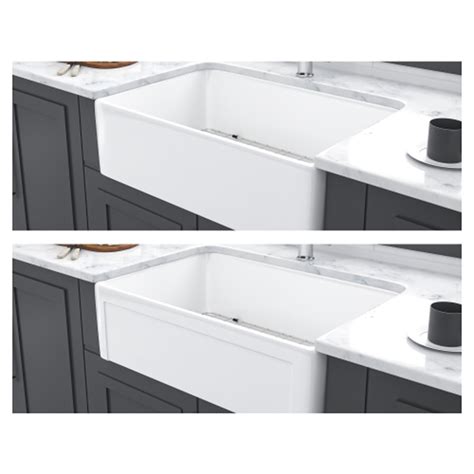 White Farmhouse Sink 30 Inch Kitchen Sink Apron Front White Ceramic Reversible Single Bowl