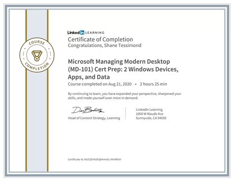 Certificate Ofcompletion Microsoft Managing Modern Desktop Md 101
