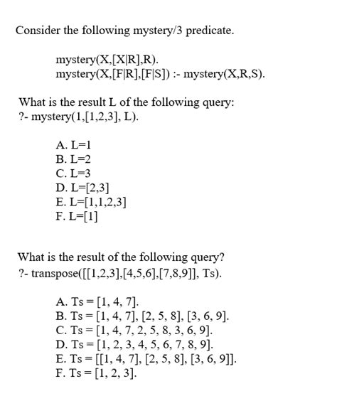 solved consider the following mystery 3 predicate