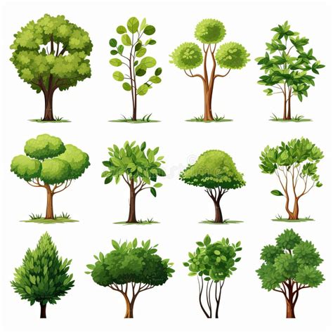 Ai Generated Illustration Of Assorted Trees And Bushes On A White