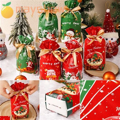 Mayshow ถุงขนม ลายซานตาคลอส สโนว์แมน เกล็ดหิมะ สําหรับตกแต่งบ้าน