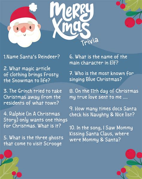Printable Christmas Trivia Questions And Answers