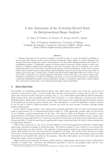 Pdf A New Abstraction Of The Activation Record Stack For Interprocedural Shape Analysis